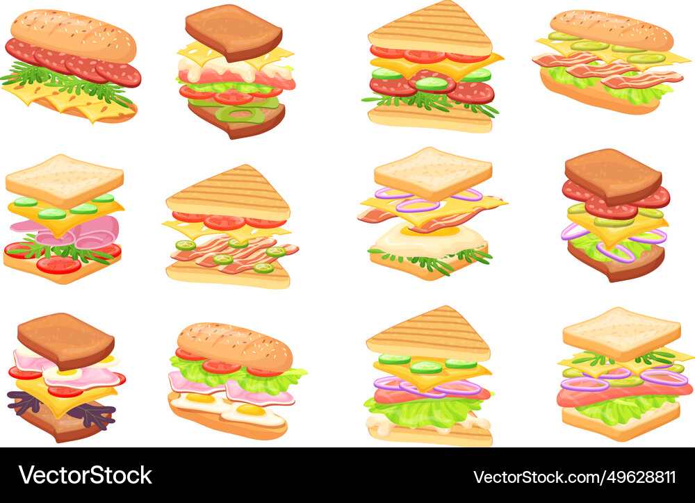 Cartoon sandwiches ingredients crispy sandwich Vector Image