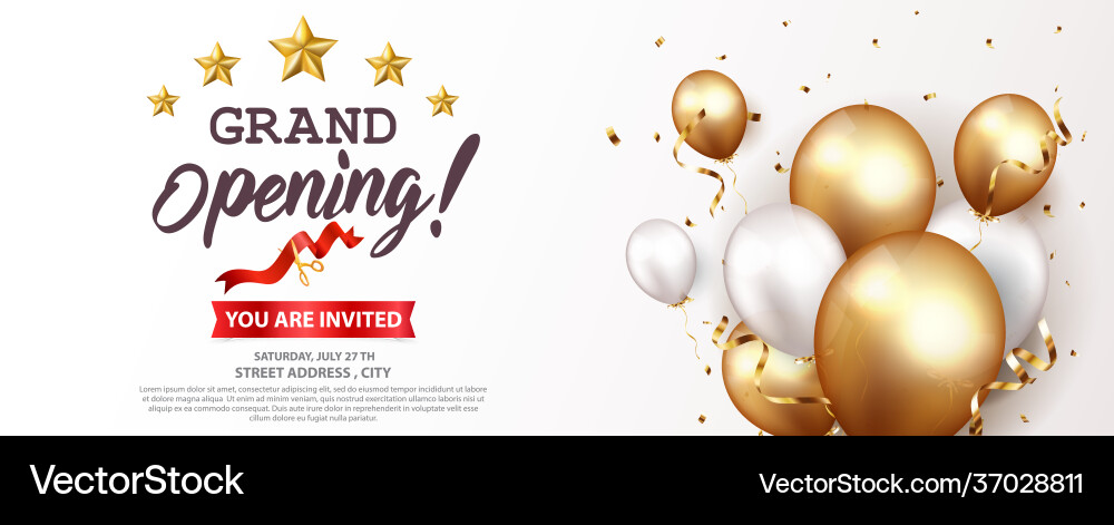 Grand opening card design with gold ribbon Vector Image