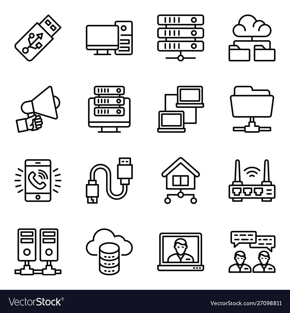 Network devices line icons pack Royalty Free Vector Image