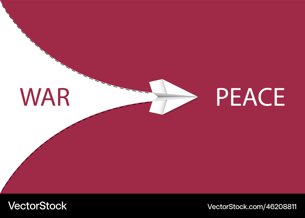 Paper plane flies from war to peace Royalty Free Vector