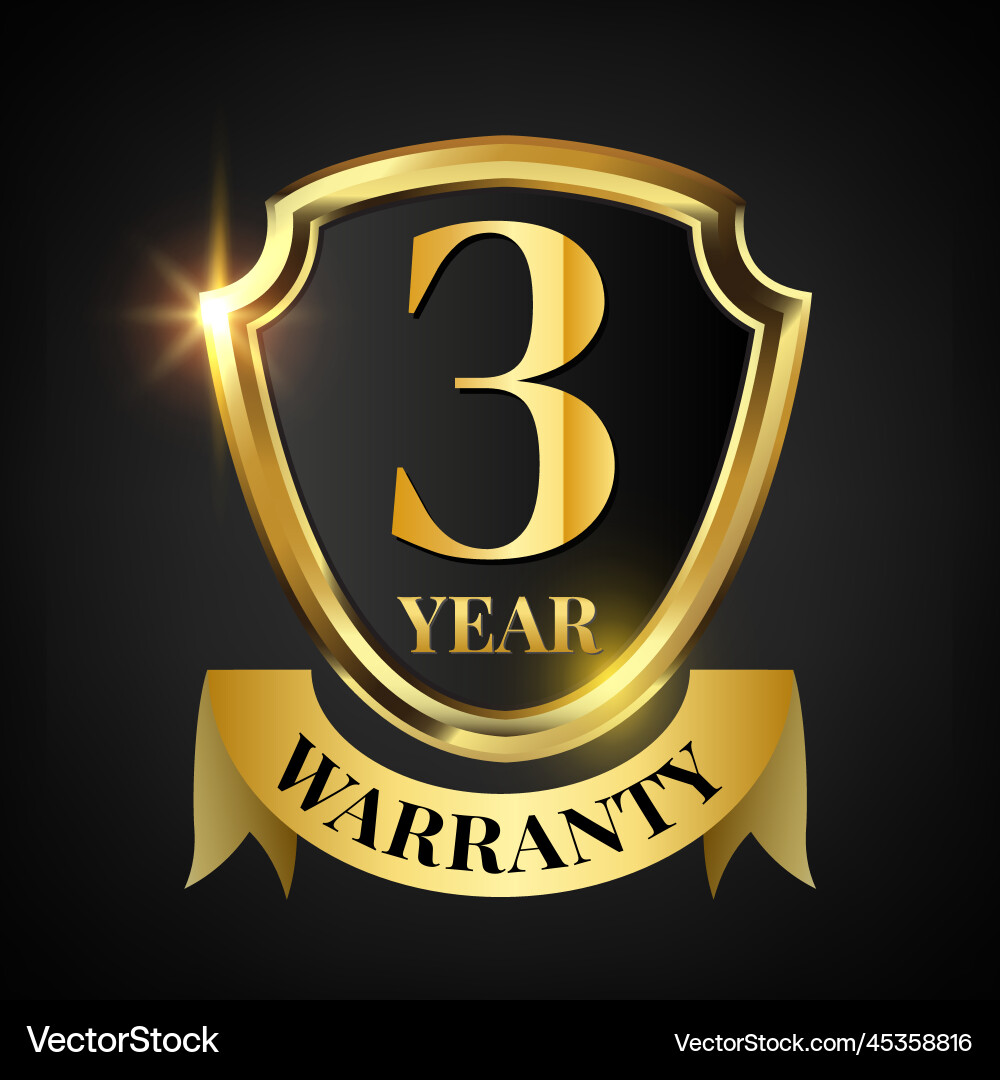3 year warranty golden shield Royalty Free Vector Image
