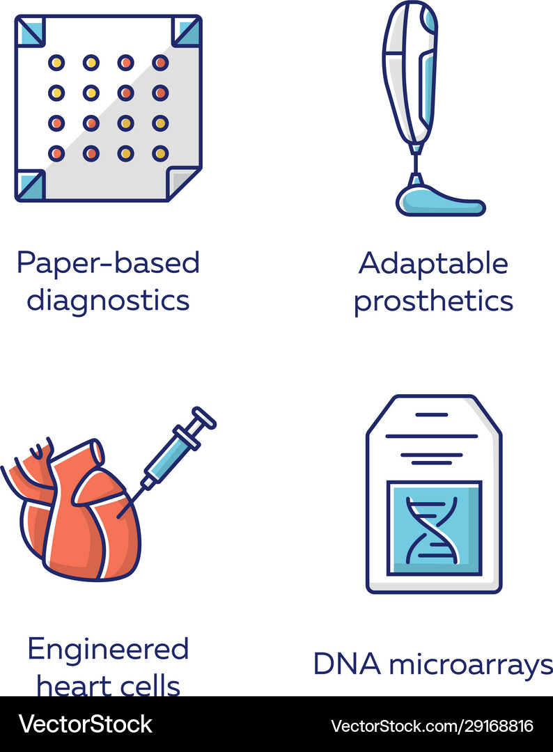 Bioengineering color icons set medical Royalty Free Vector