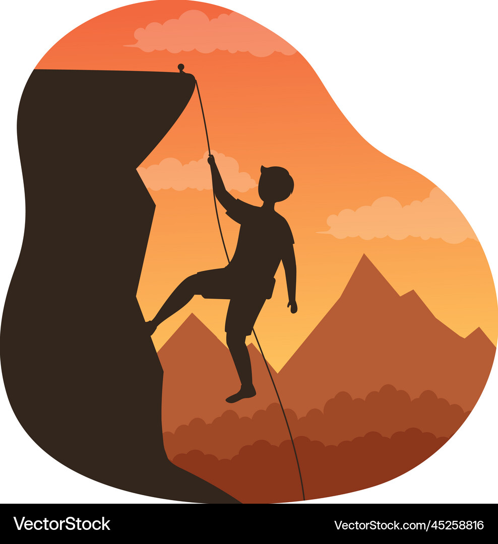 Cliff climbing with climber climb rock wall Vector Image
