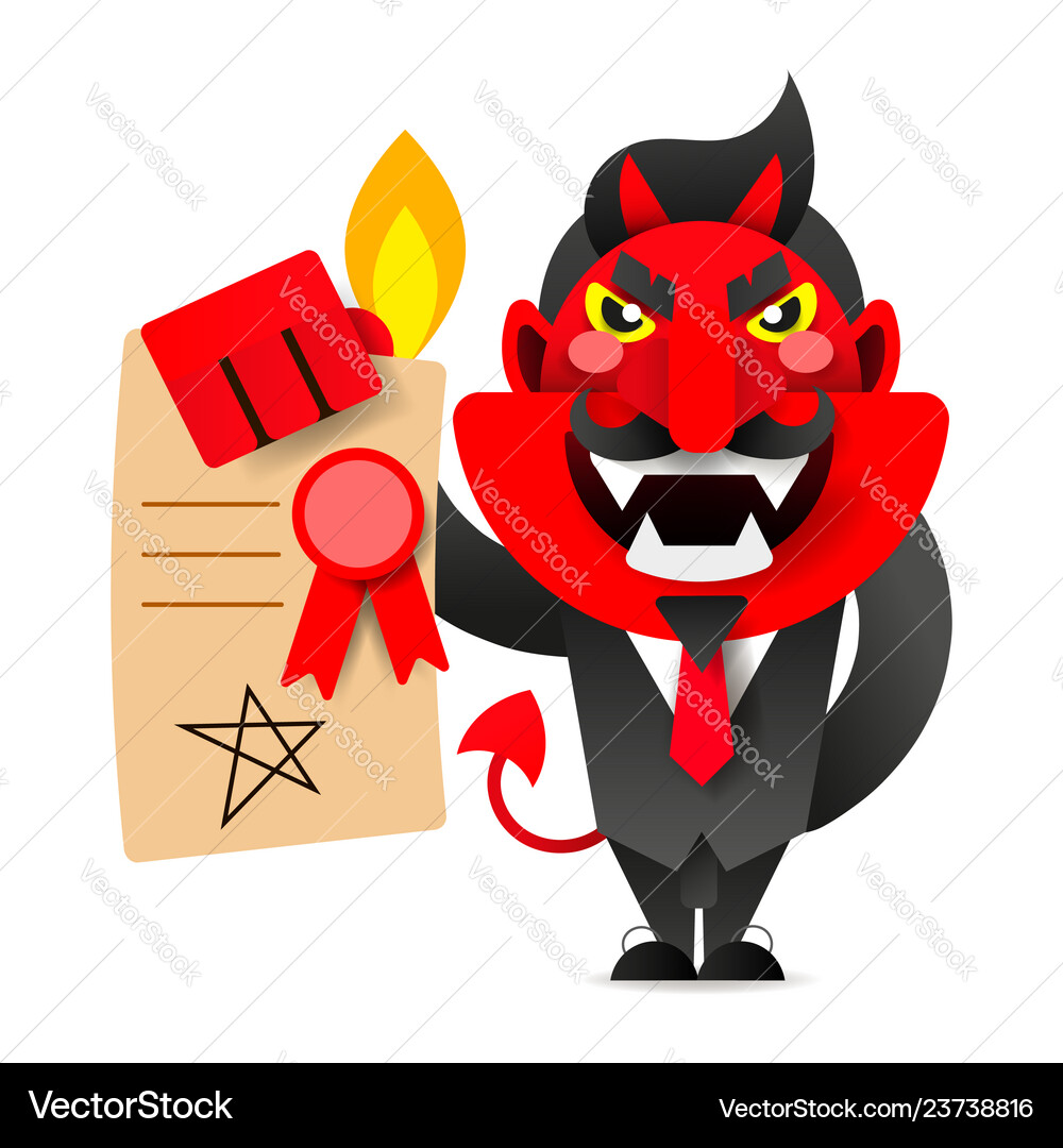 Devil showing the contract for your signature Vector Image