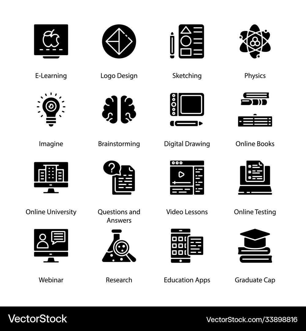Online education glyph icons Royalty Free Vector Image