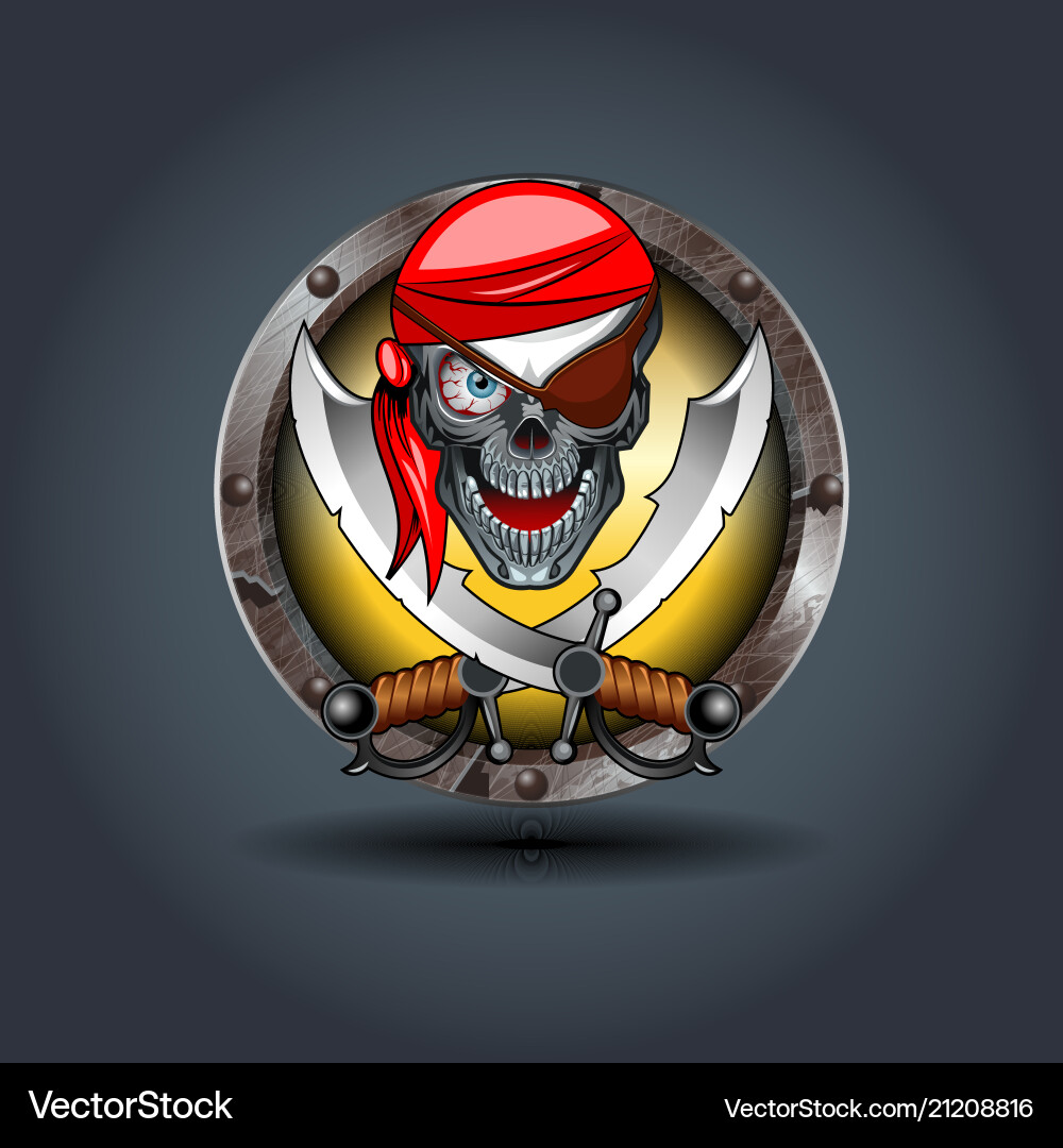 Pirate rusty iron rounded badge icon for uigame Vector Image