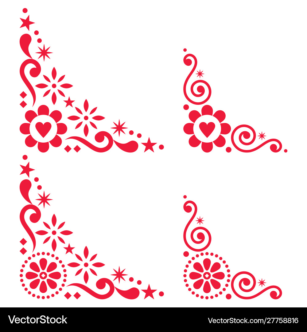 Scandinavian floral corner set folk design Vector Image