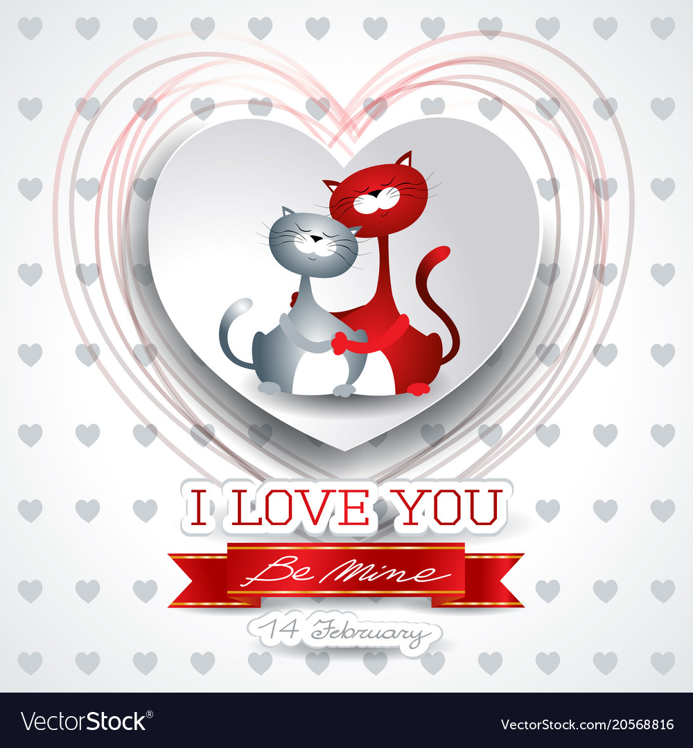 Valentine background with cute cats in love Vector Image