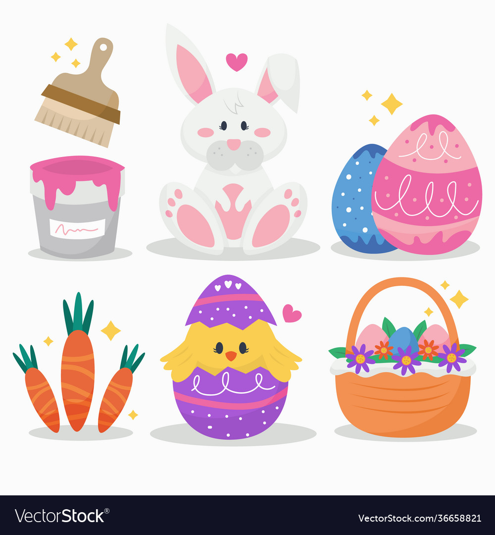 Flat easter element collection Royalty Free Vector Image