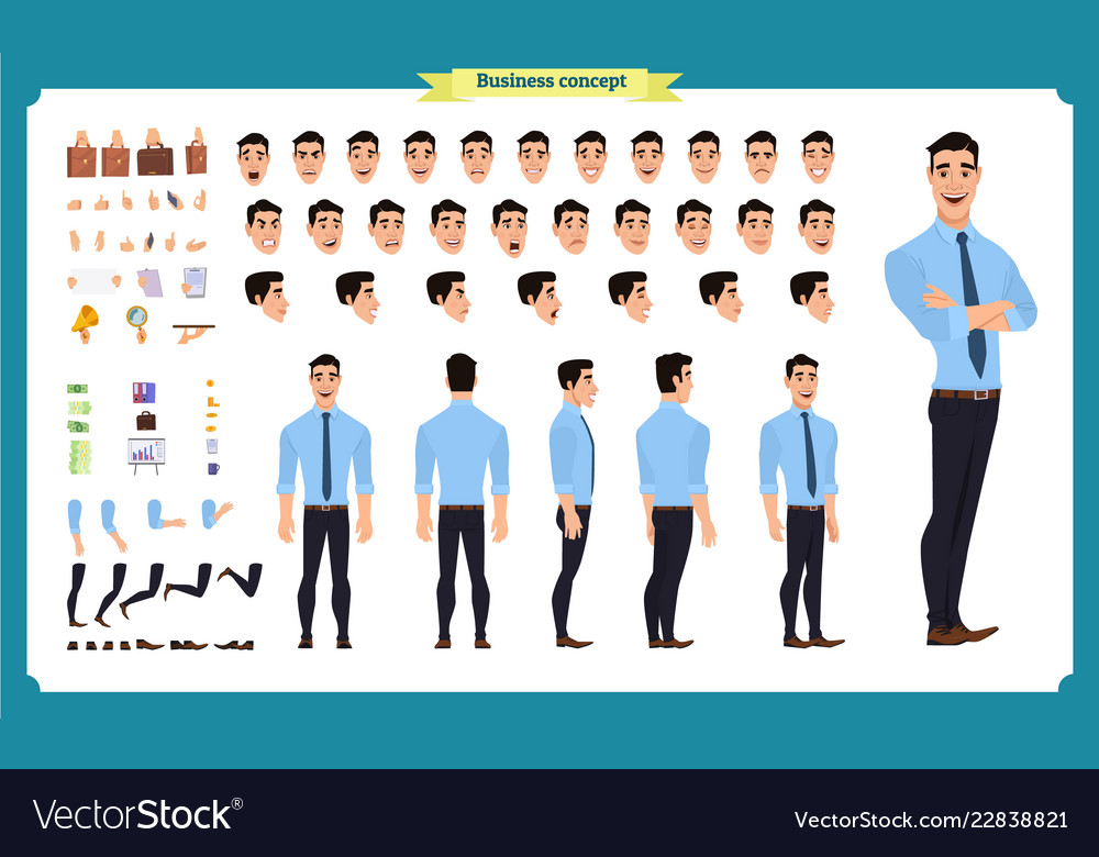 Front side back view animated character Royalty Free Vector