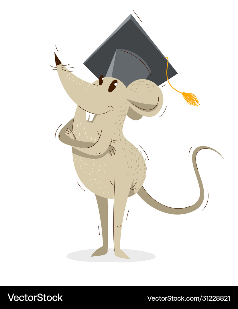 Funny cartoon mouse in a student hat graduation Vector Image