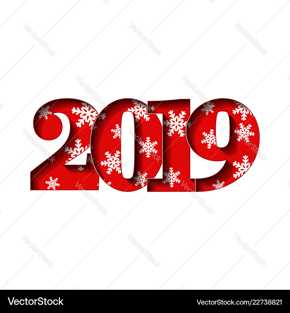 Happy new year card red 3d number 2019 Royalty Free Vector