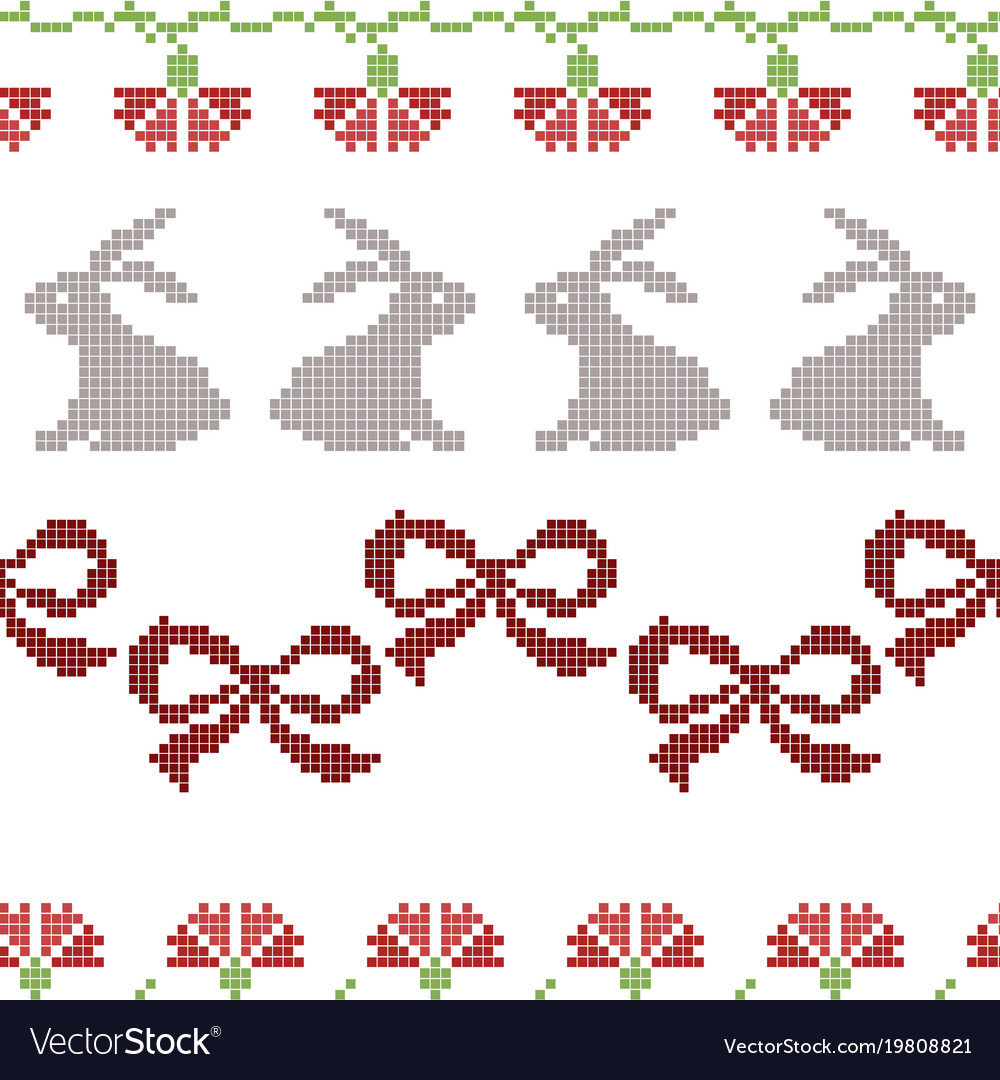 Seamless cross stitches easter pattern on white Vector Image