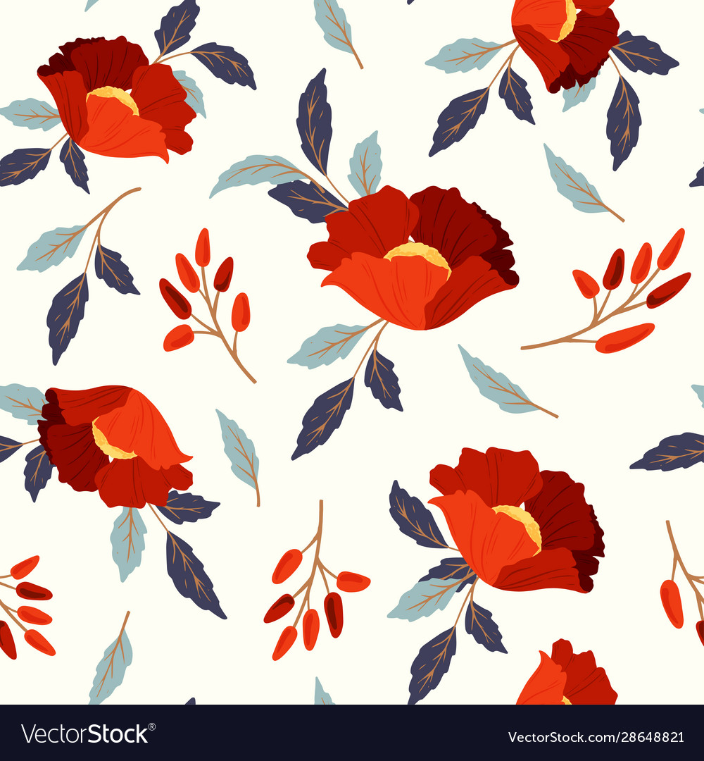 Seamless pattern with red poppies Royalty Free Vector Image