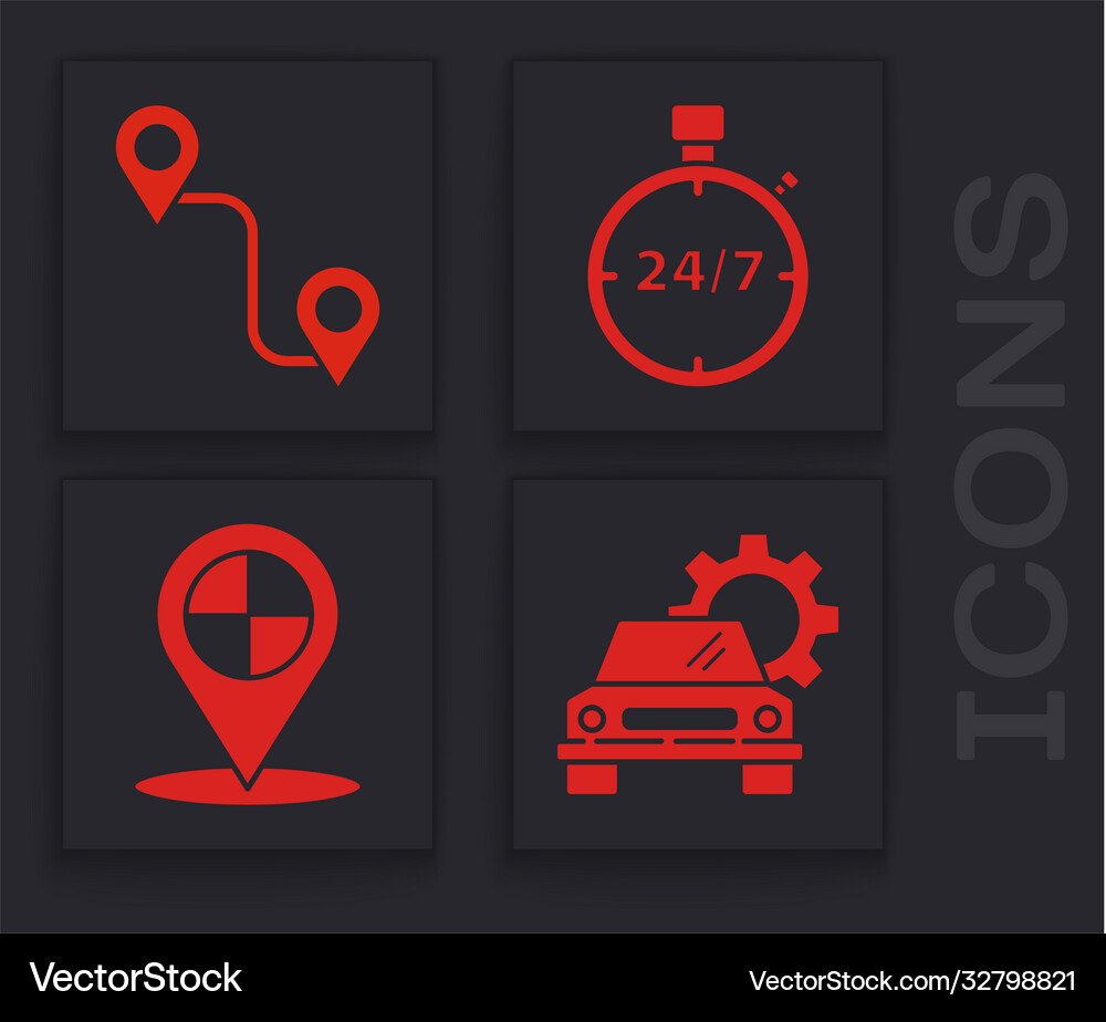 Set car service route location stopwatch 24 Vector Image