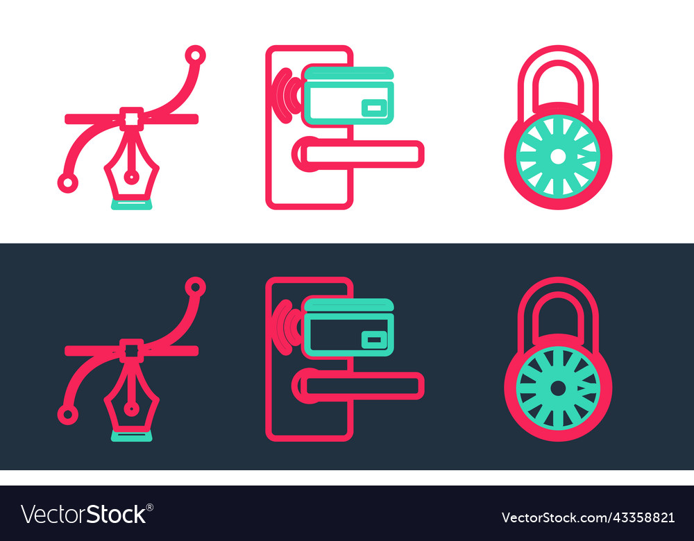 Set Line Safe Combination Lock Wheel Bezier Curve Vector Image