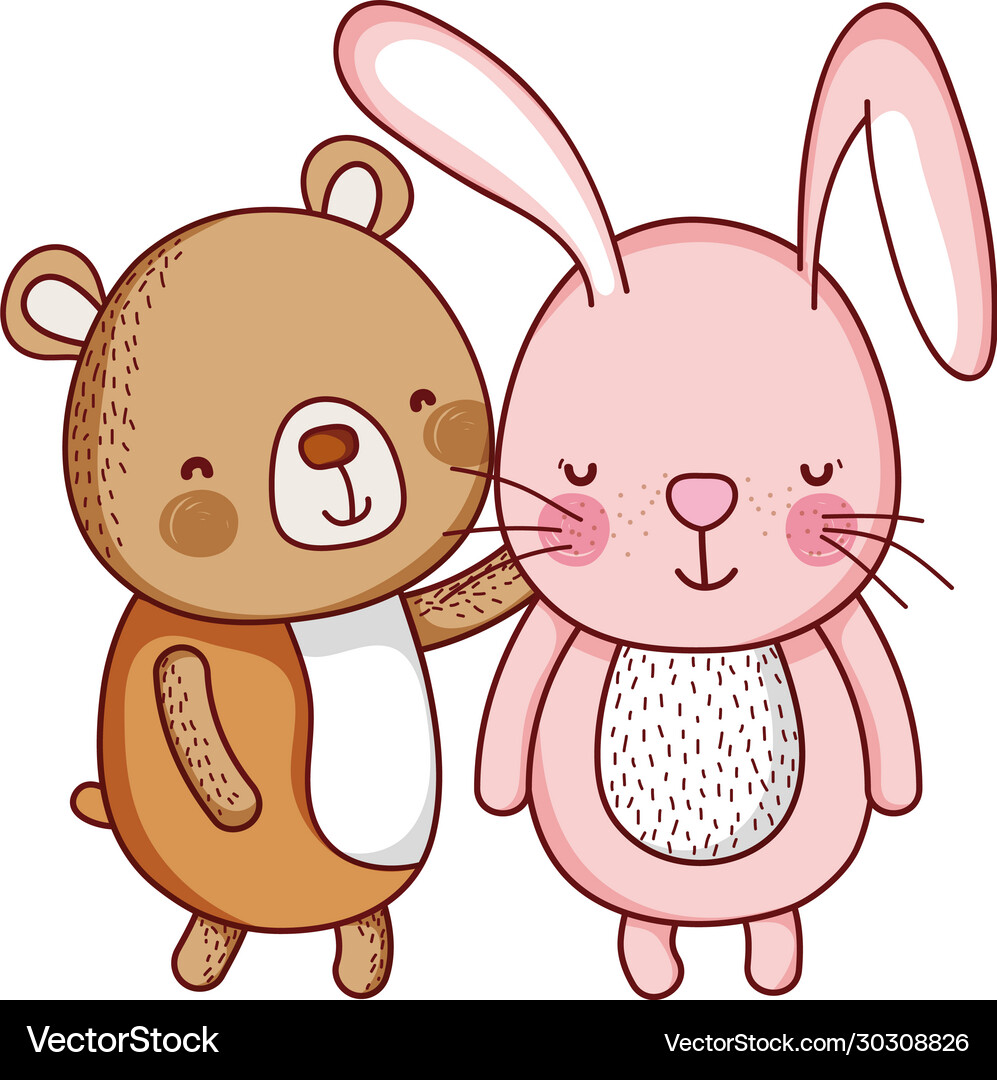 Adorable Rabbit and Bear Cartoon Duo Royalty Free Vector