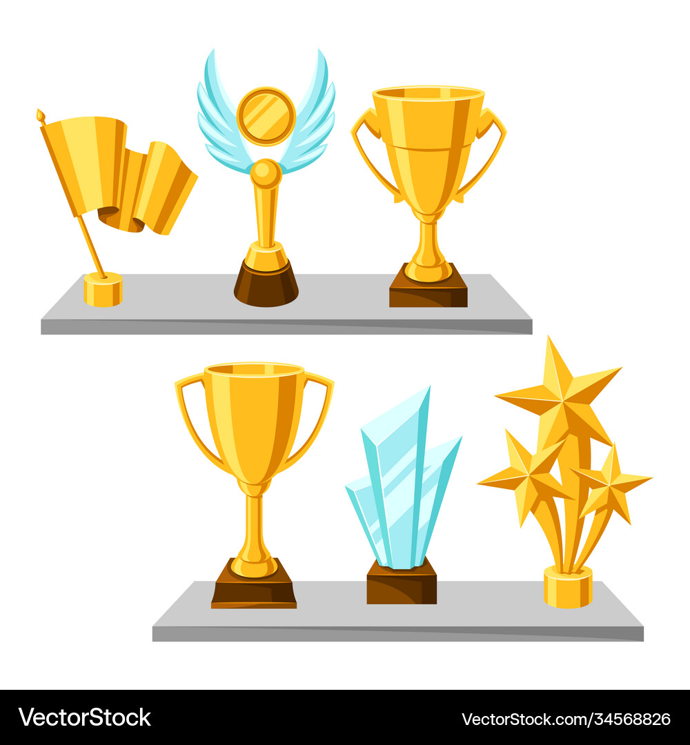 Awards and trophy on shelves Royalty Free Vector Image
