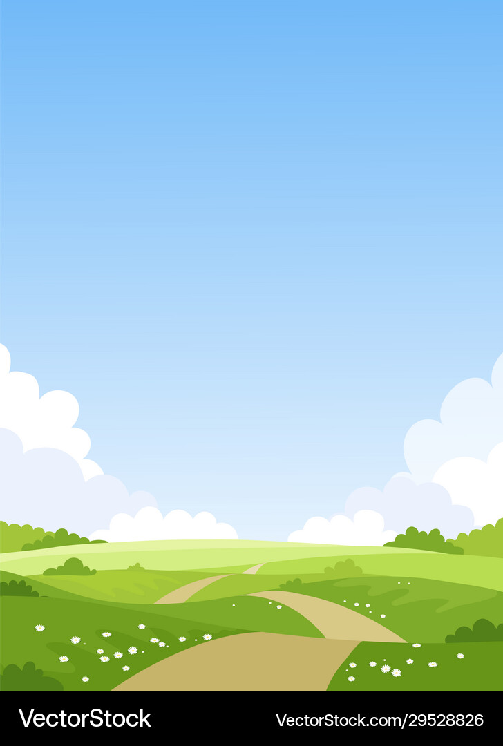 Card with a simple landscape green meadows blue Vector Image