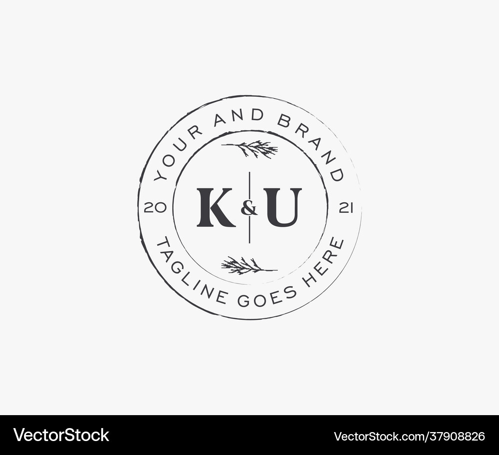 Initial ku letters floral frames botanical Vector Image