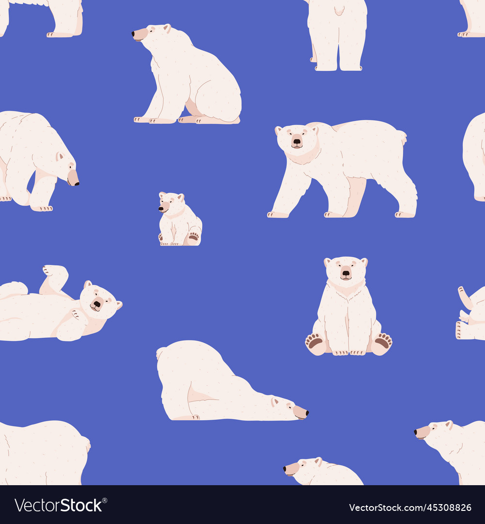 Seamless pattern with polar bears in different Vector Image