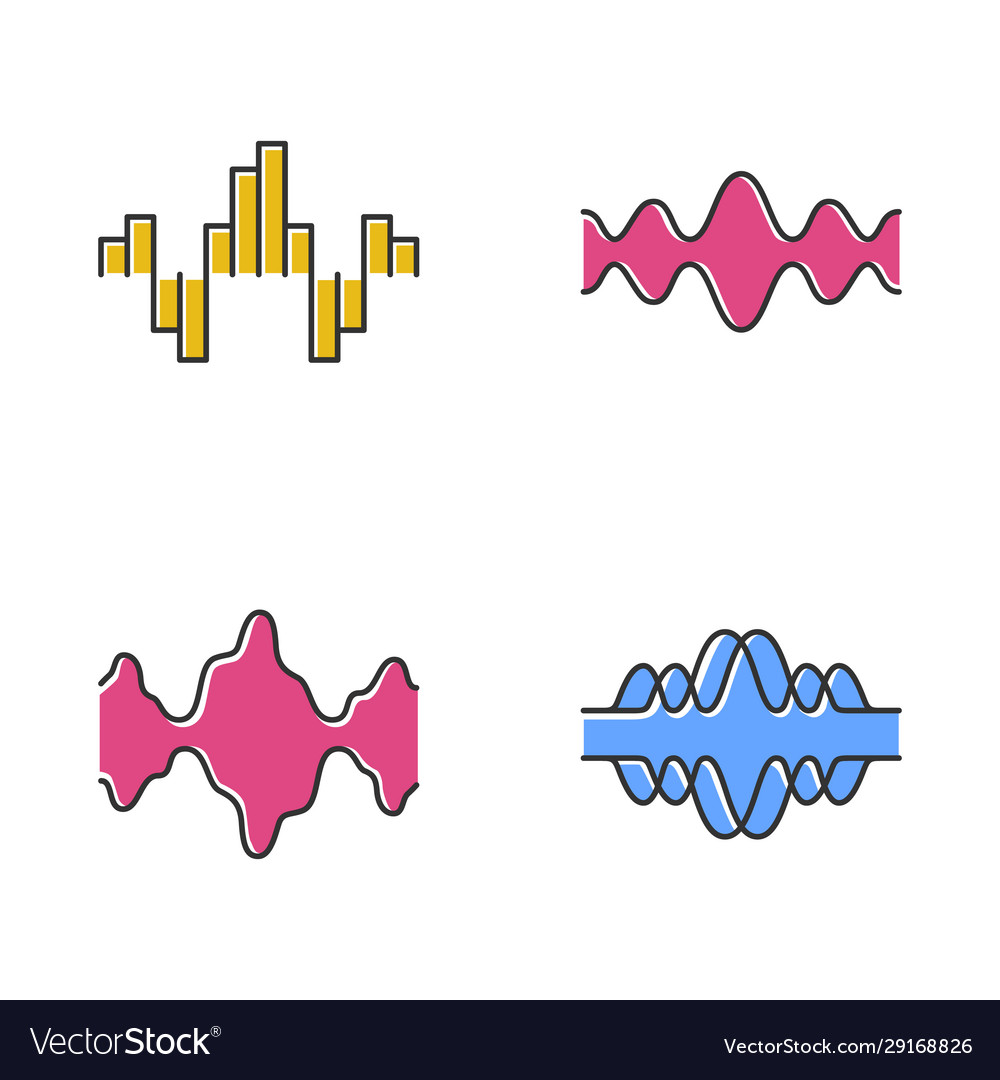 Sound waves color icons set audio music radio Vector Image