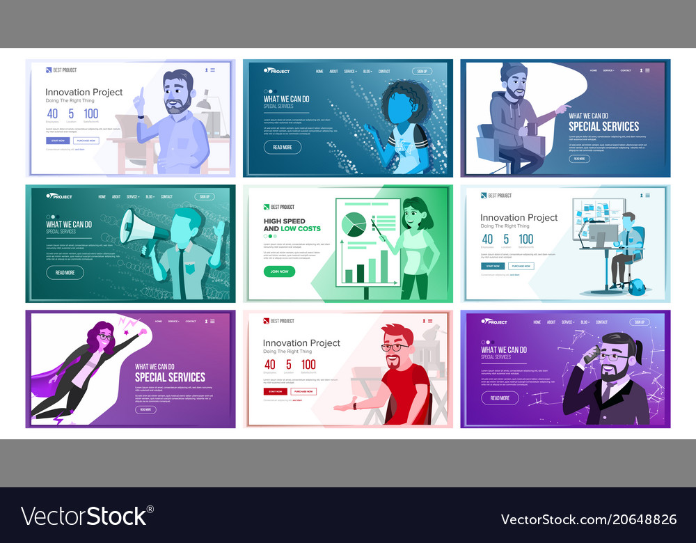 Website design template set business Royalty Free Vector