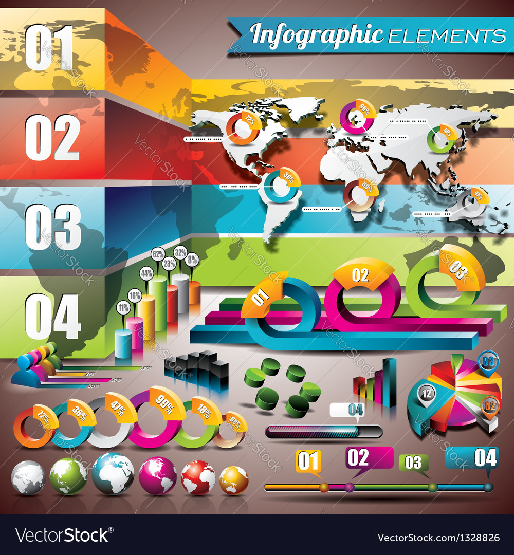 World map design set infographic elements Vector Image
