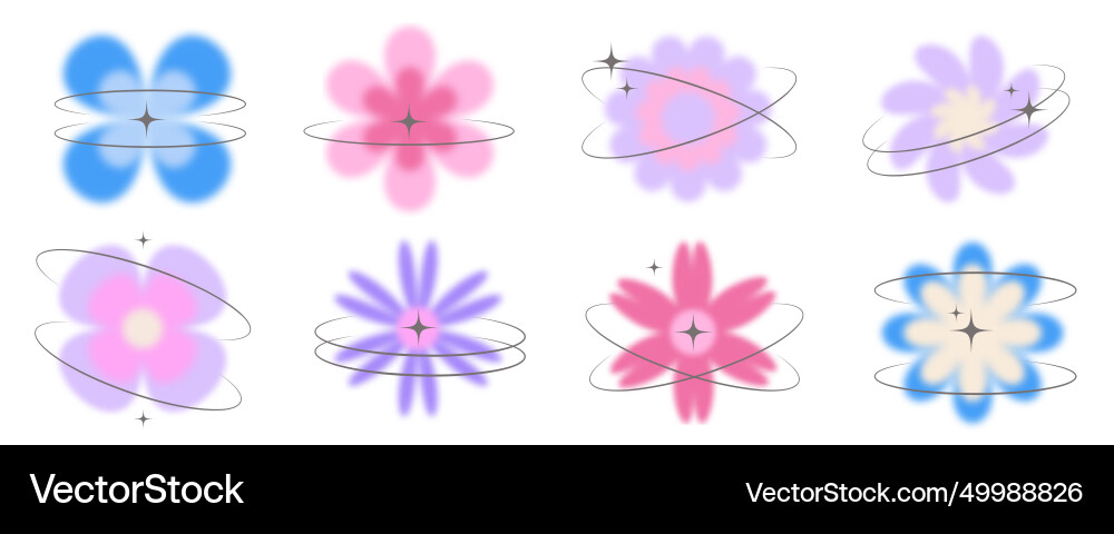 Y2k blurred flower gradient aesthetic stickers Vector Image