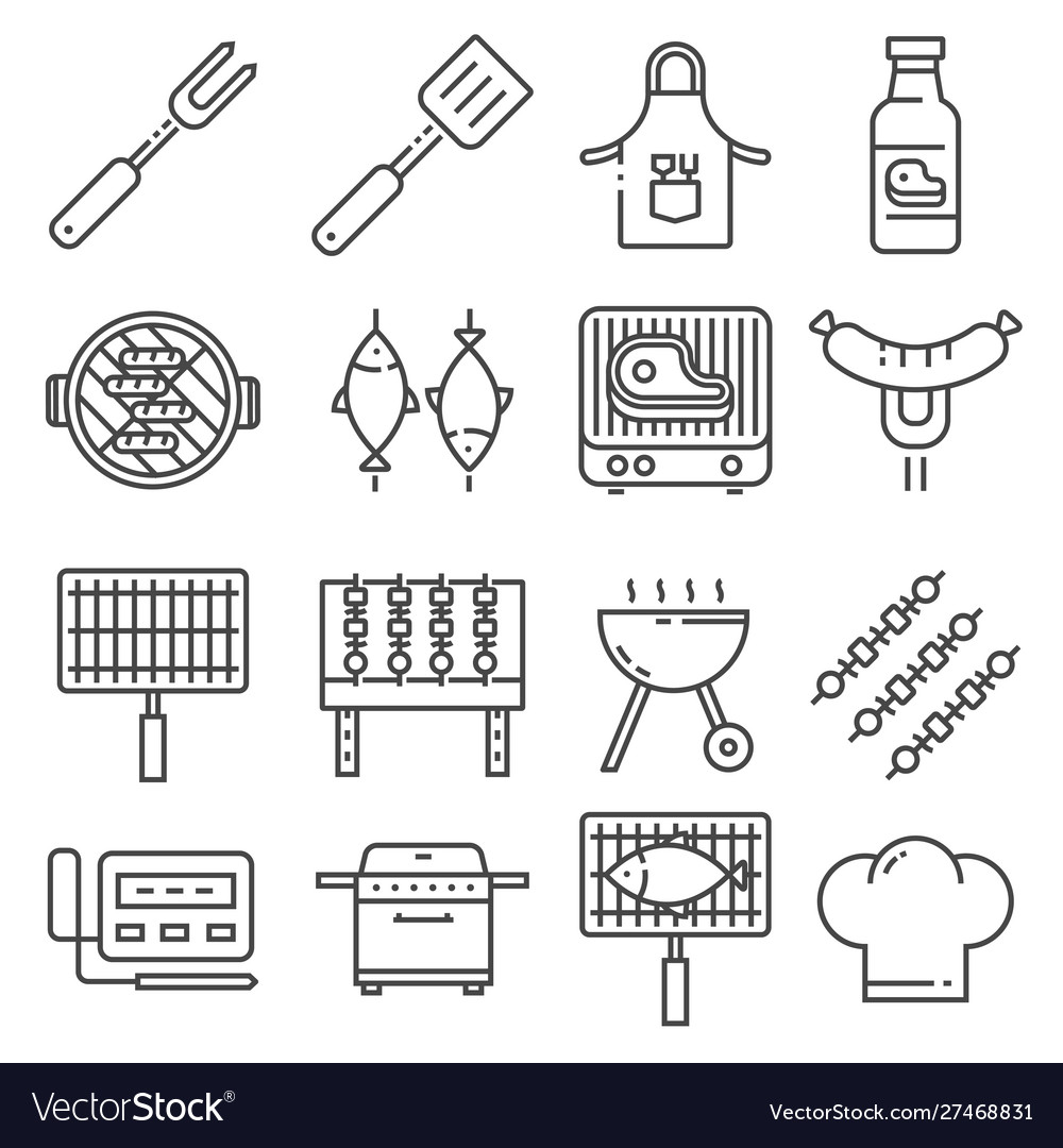 Barbecue bbq line icons Royalty Free Vector Image