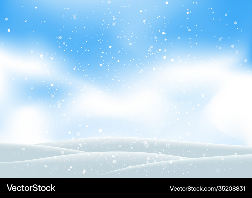 Christmas snowfall and snowdrift on blue sky Vector Image