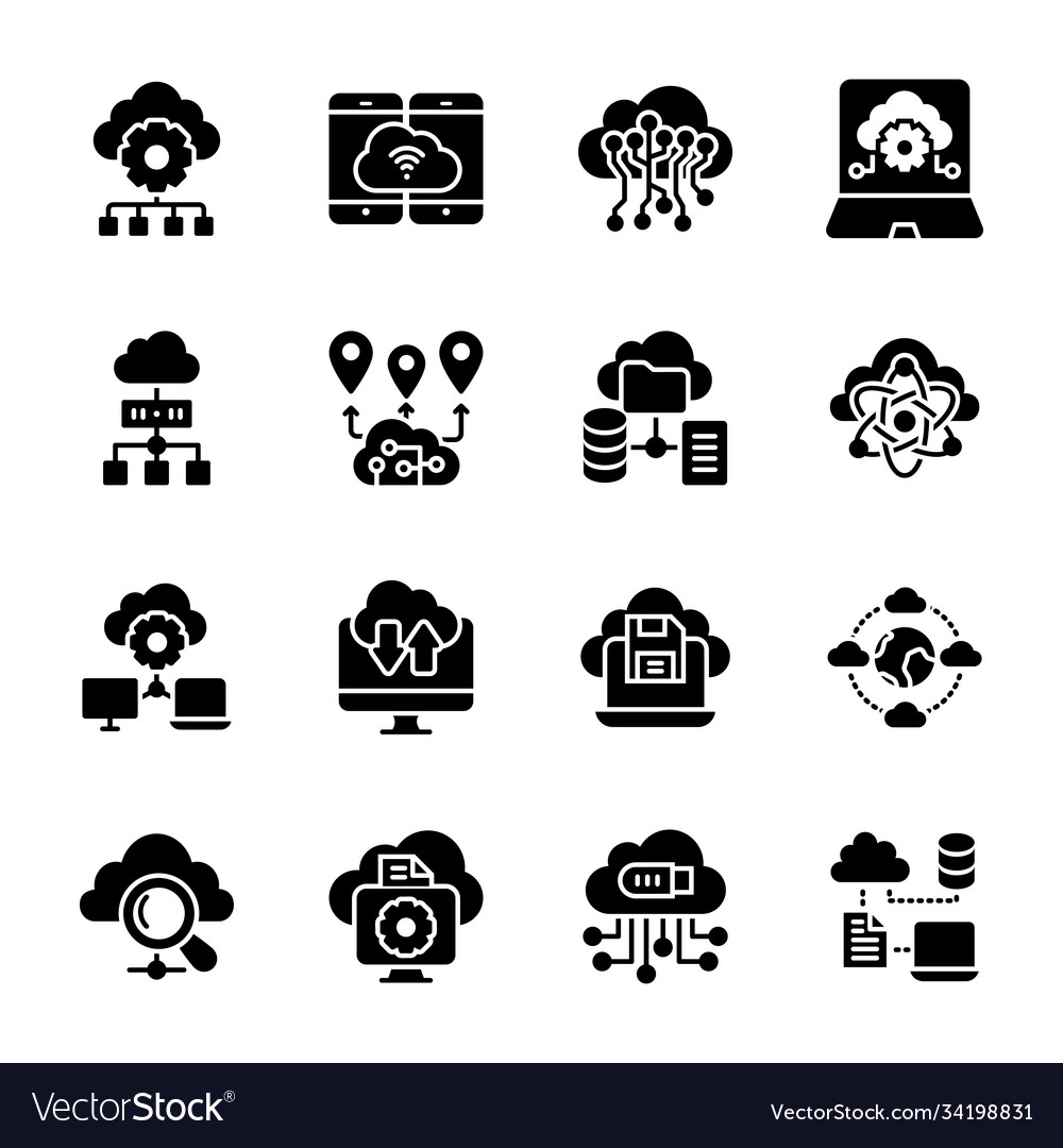 Cloud hosting solid icons pack Royalty Free Vector Image