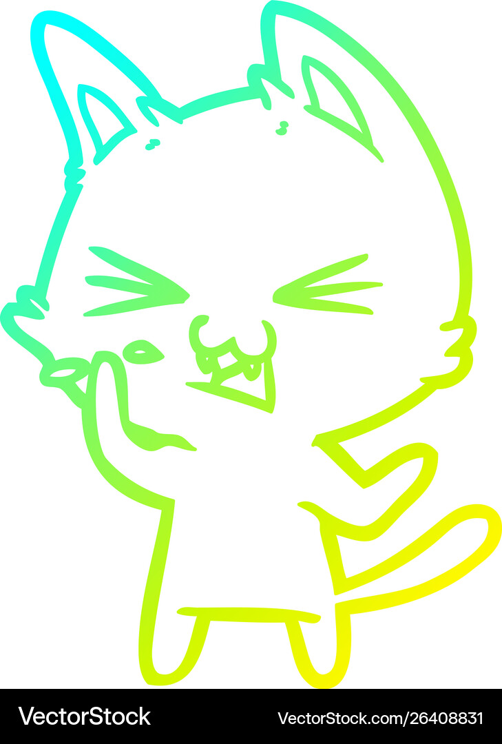Cold gradient line drawing cartoon cat hissing Vector Image