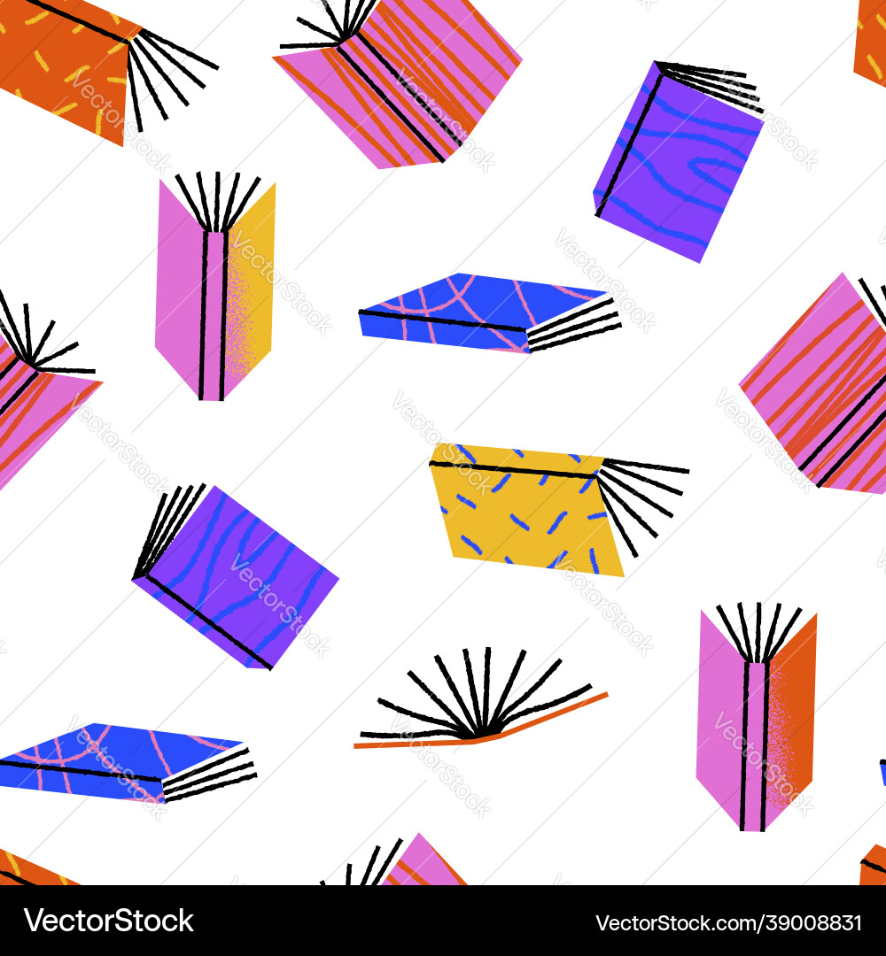 Colorful open book retro cartoon seamless pattern Vector Image