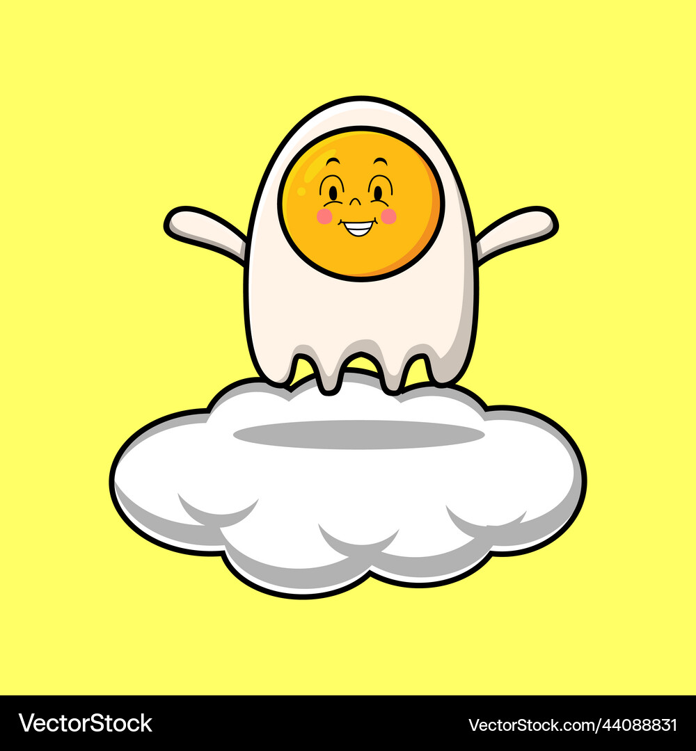 Cute cartoon fried eggs character stand in cloud Vector Image