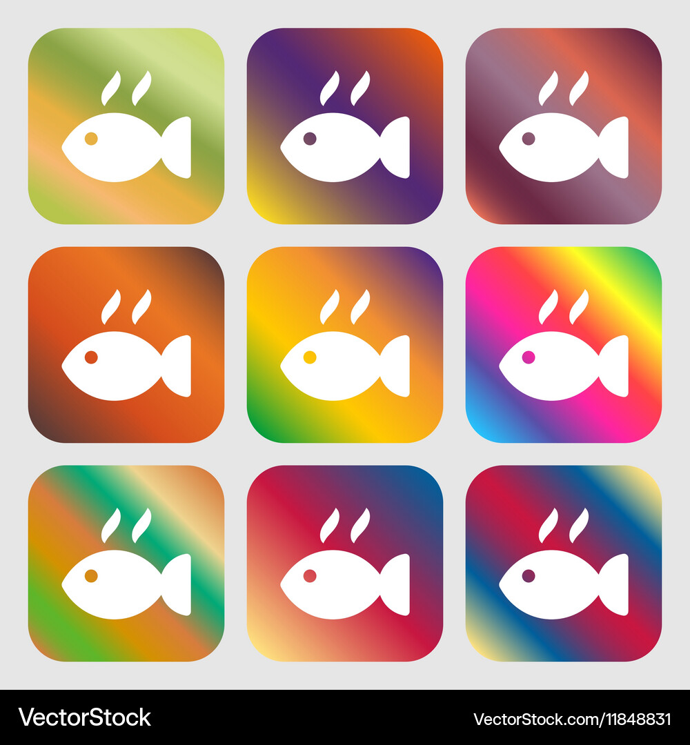 Fish dish icon sign nine buttons with bright Vector Image