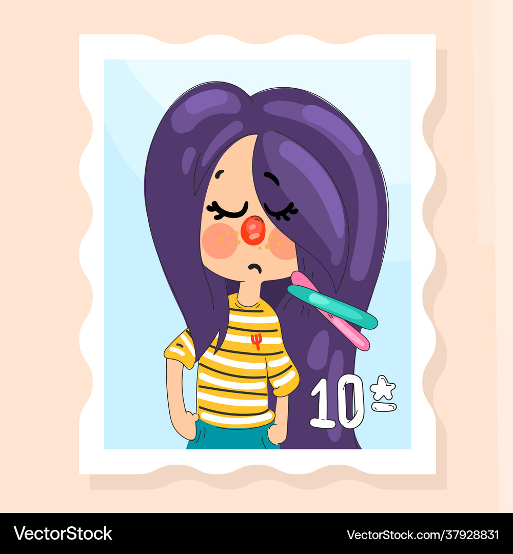 Grumpy girl character kids drawing Royalty Free Vector Image