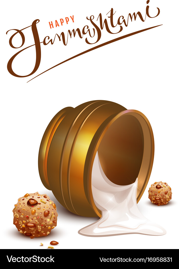 Happy janmashtami lettering text and overturned Vector Image