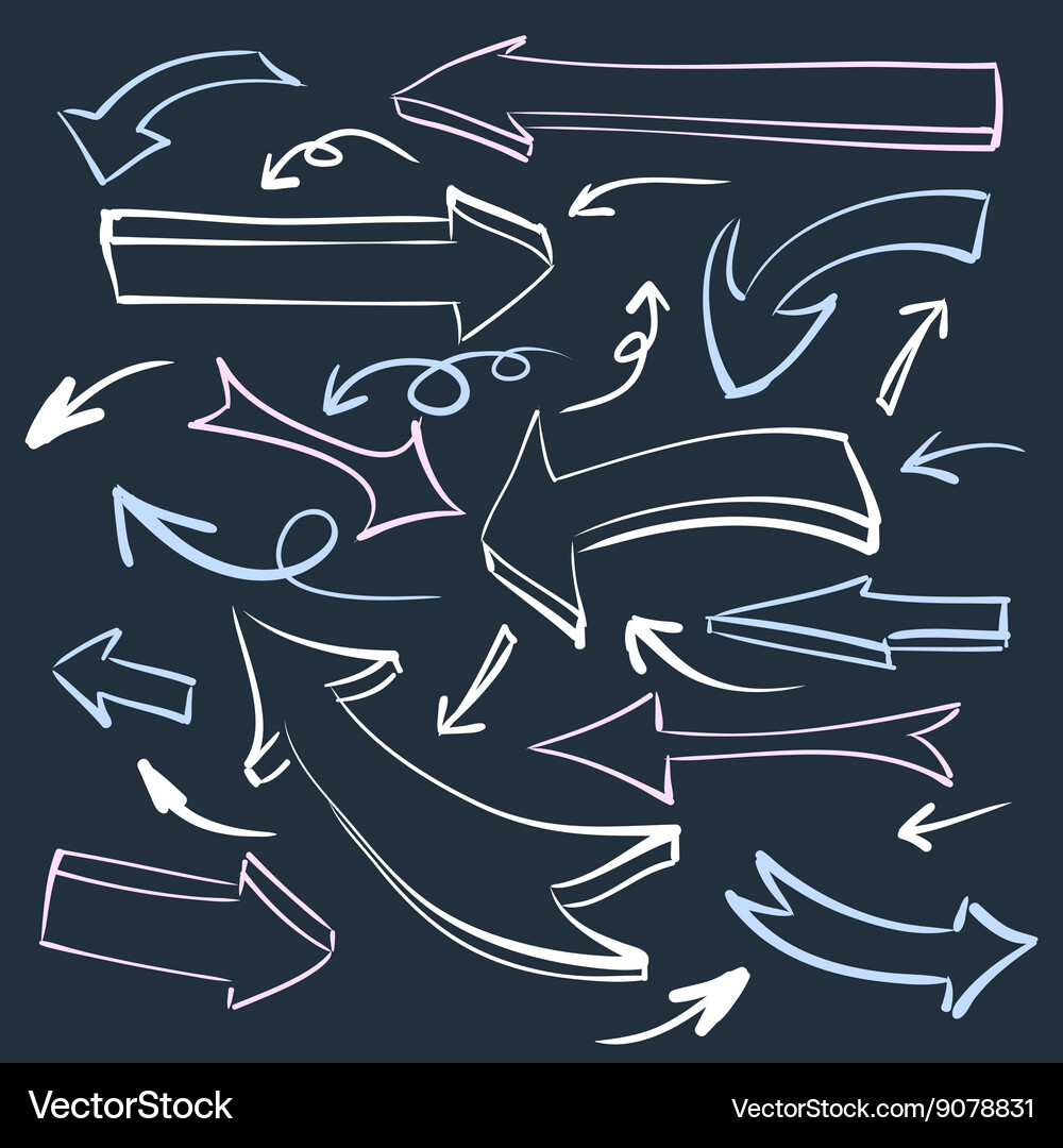 Large set hand-drawn vintage arrows form style Vector Image