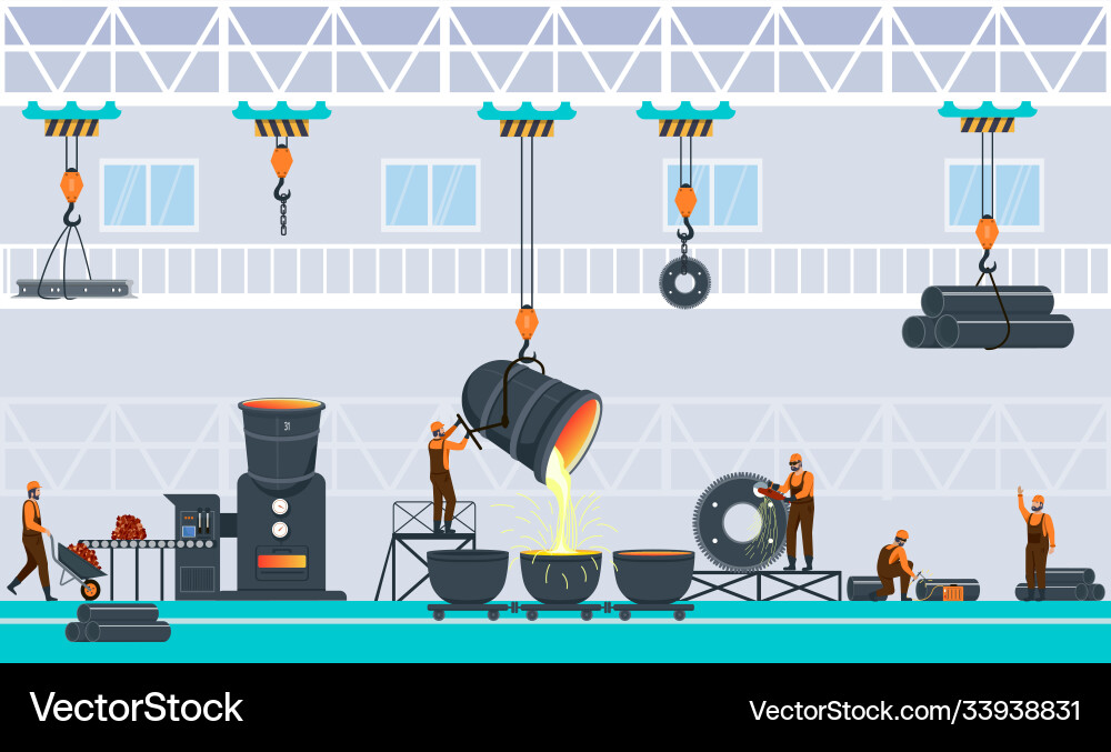 Metallurgy industry concept with smelters Vector Image