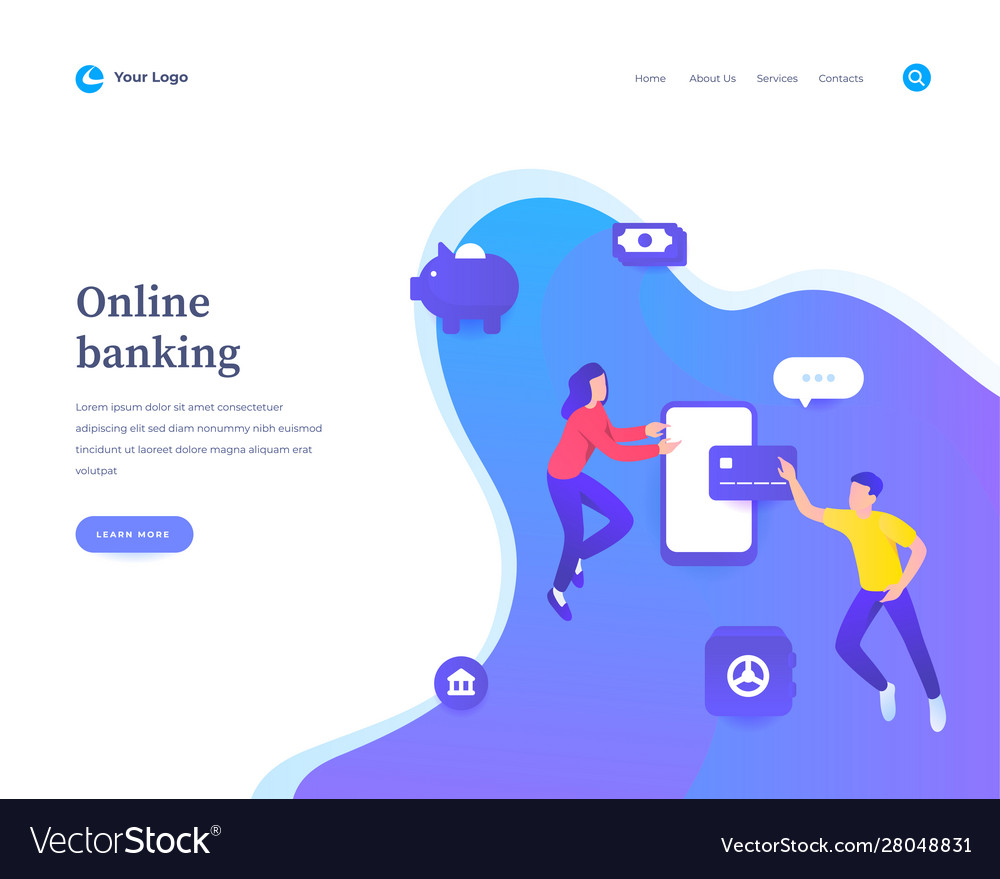 Online Banking Concept Workflow Flying Royalty Free Vector