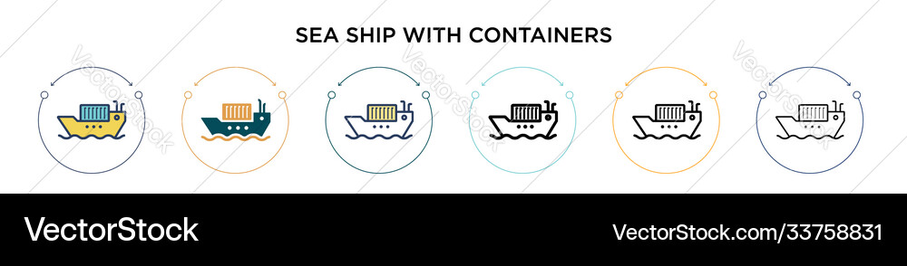 Sea ship with containers icon in filled thin line Vector Image