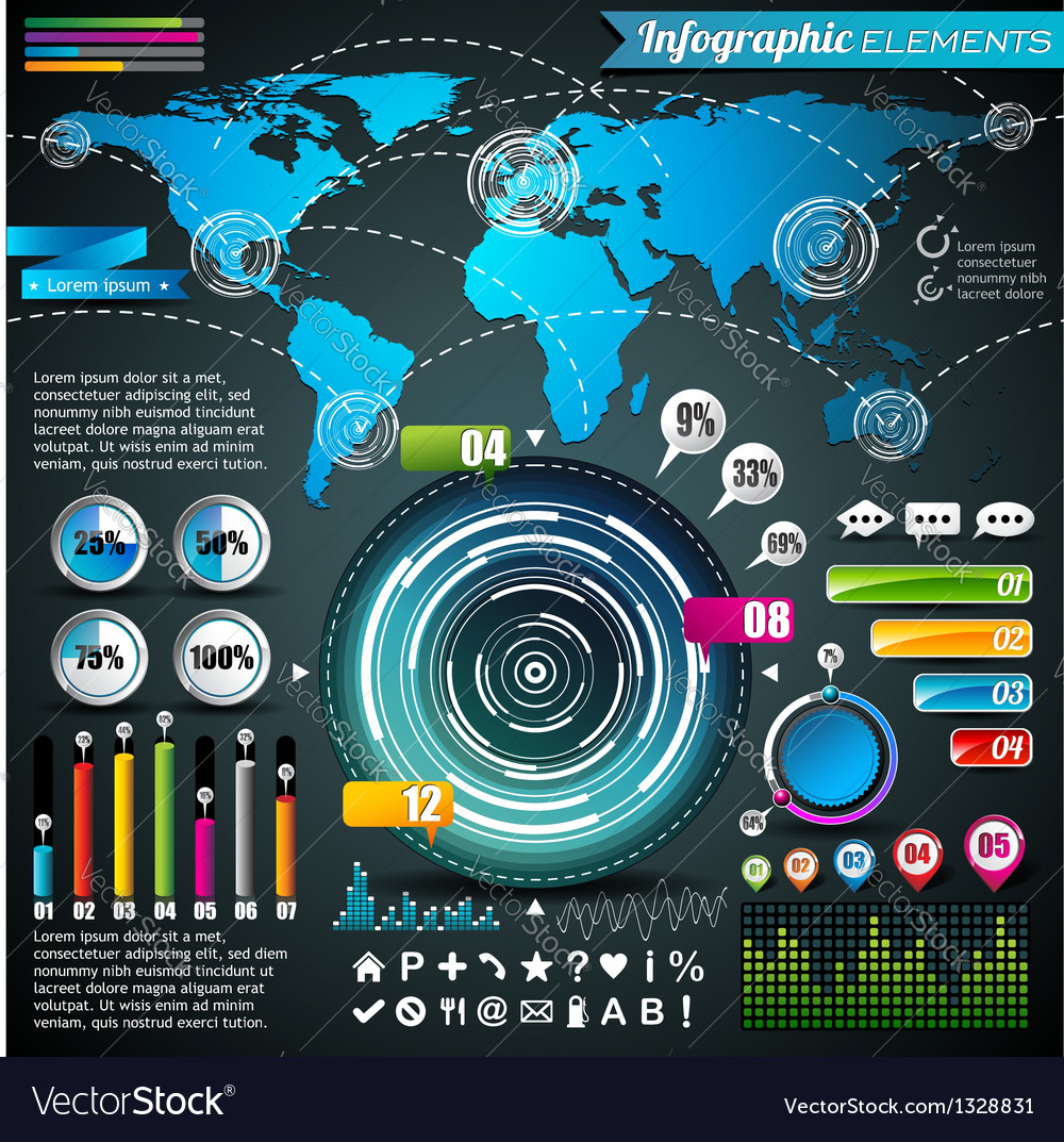 World map design set infographic elements Vector Image