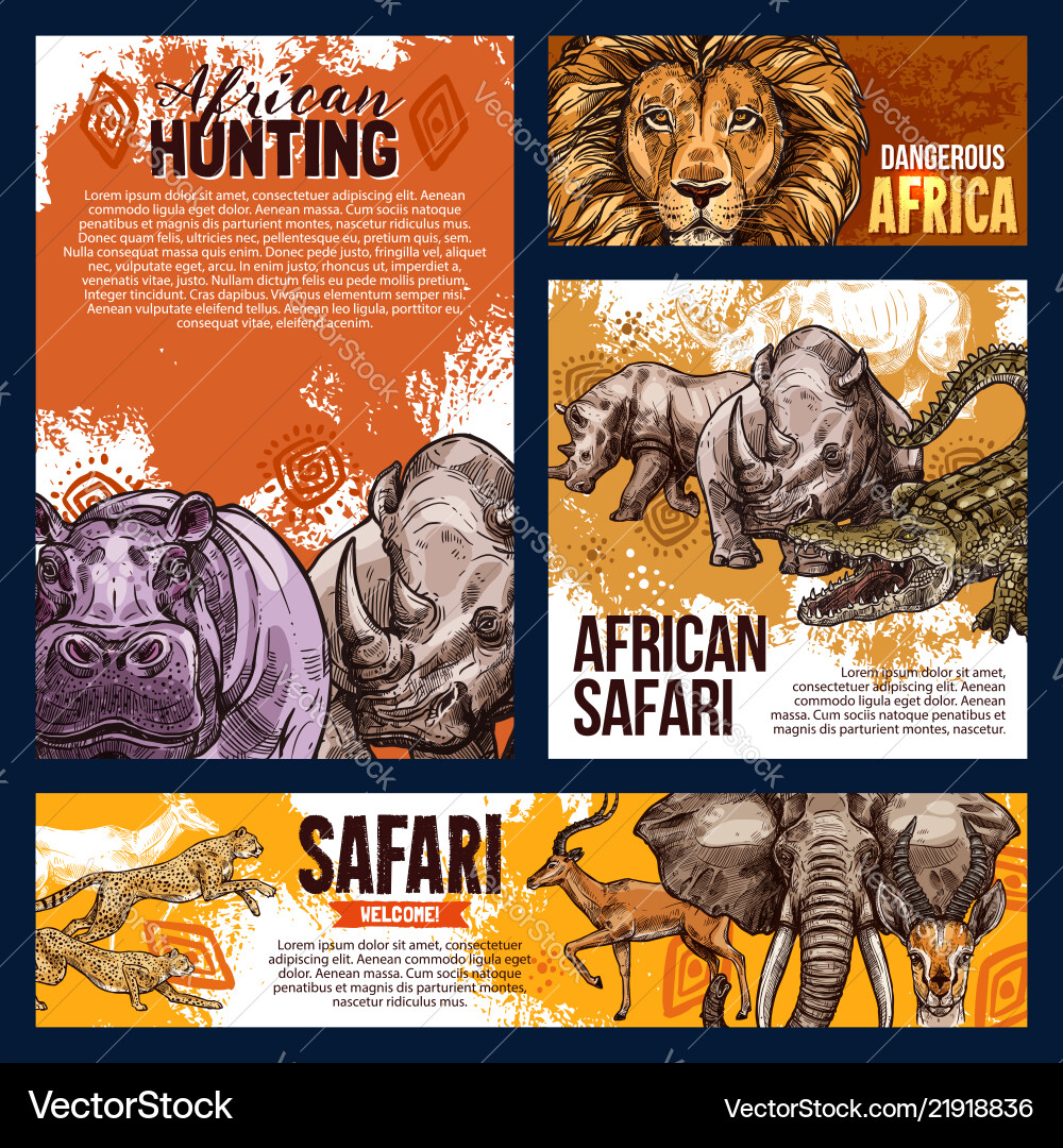 African safari animals sketch Royalty Free Vector Image