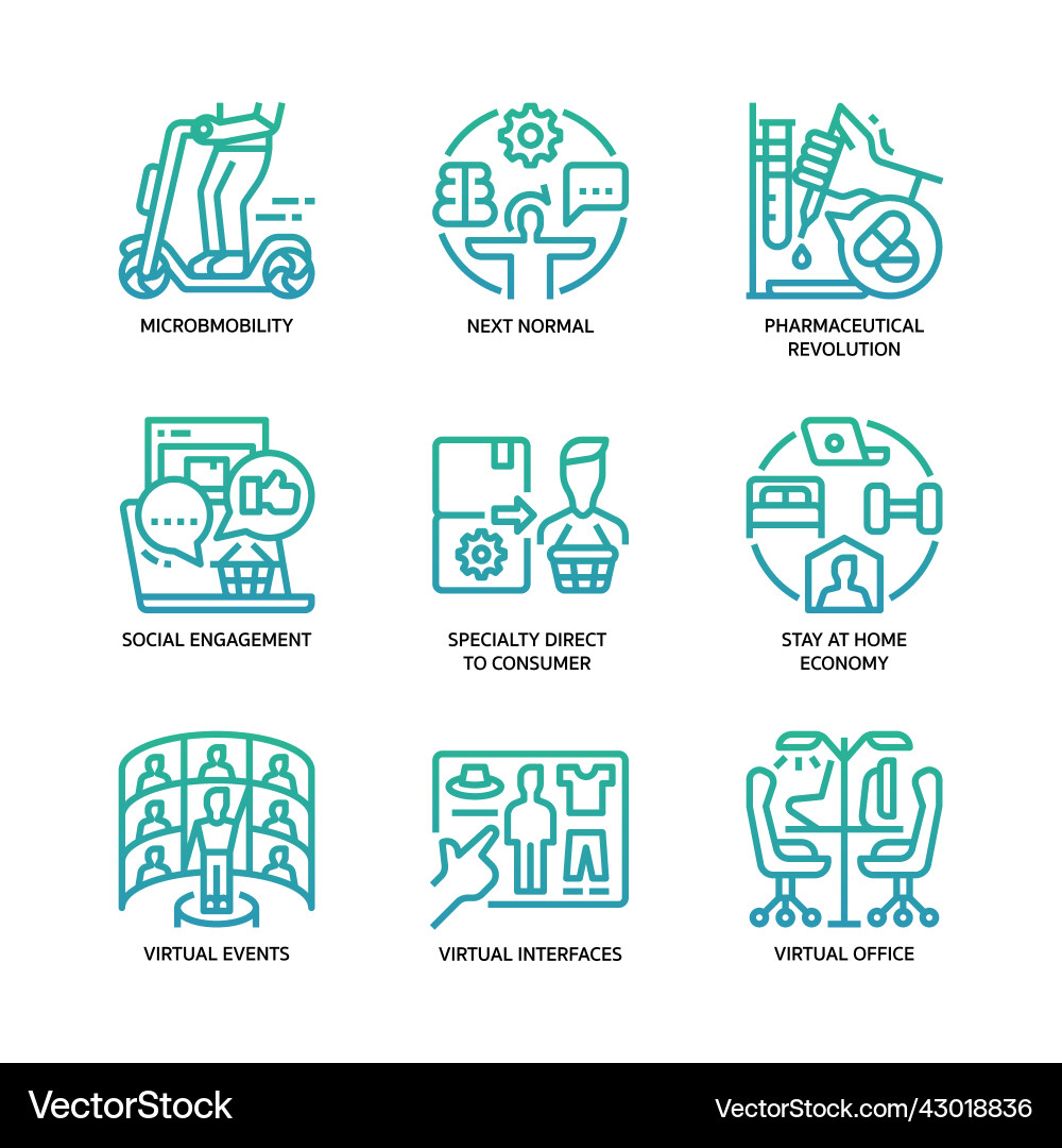 Business and technology trends icons set Vector Image
