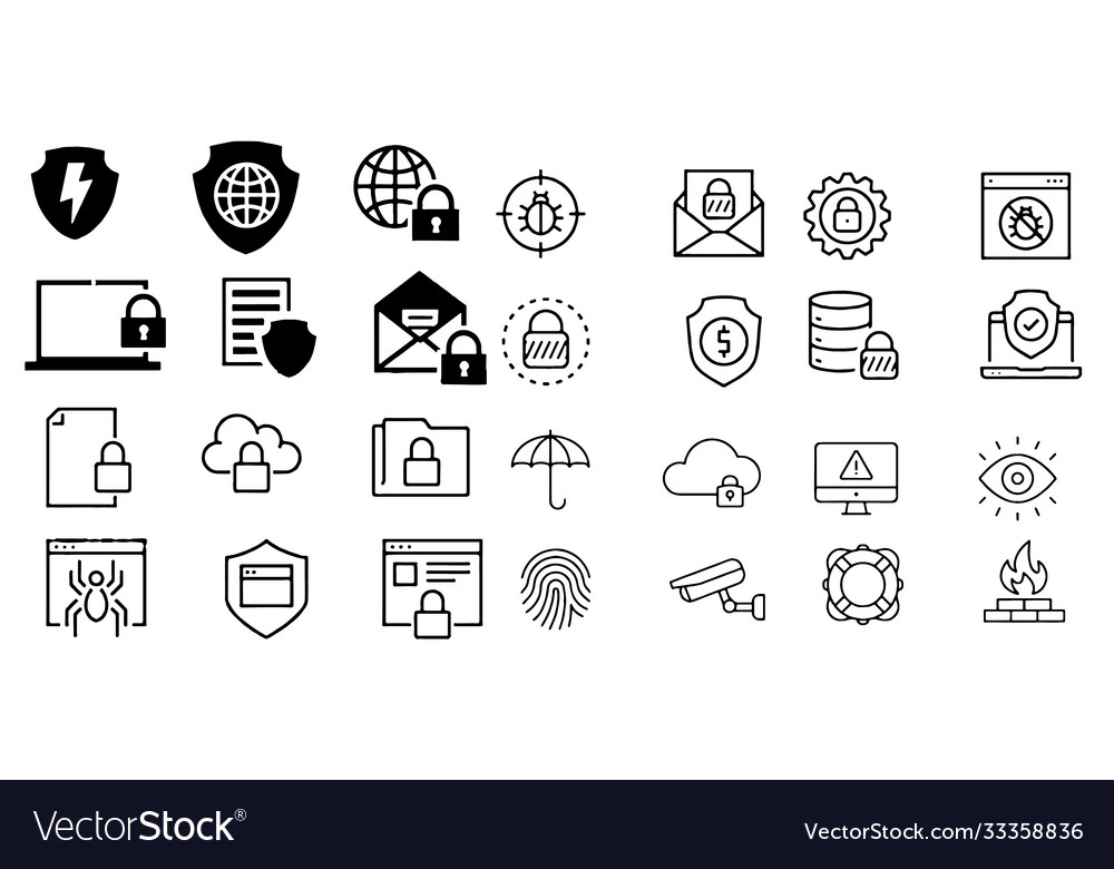 Computer security icons set elements graphic Vector Image