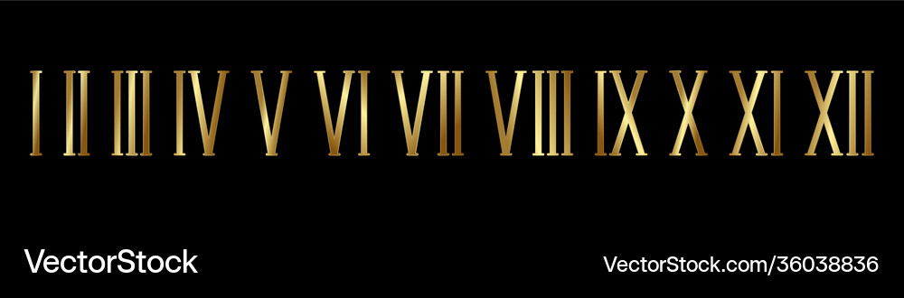 Gold roman numerals black background set elegant Vector Image