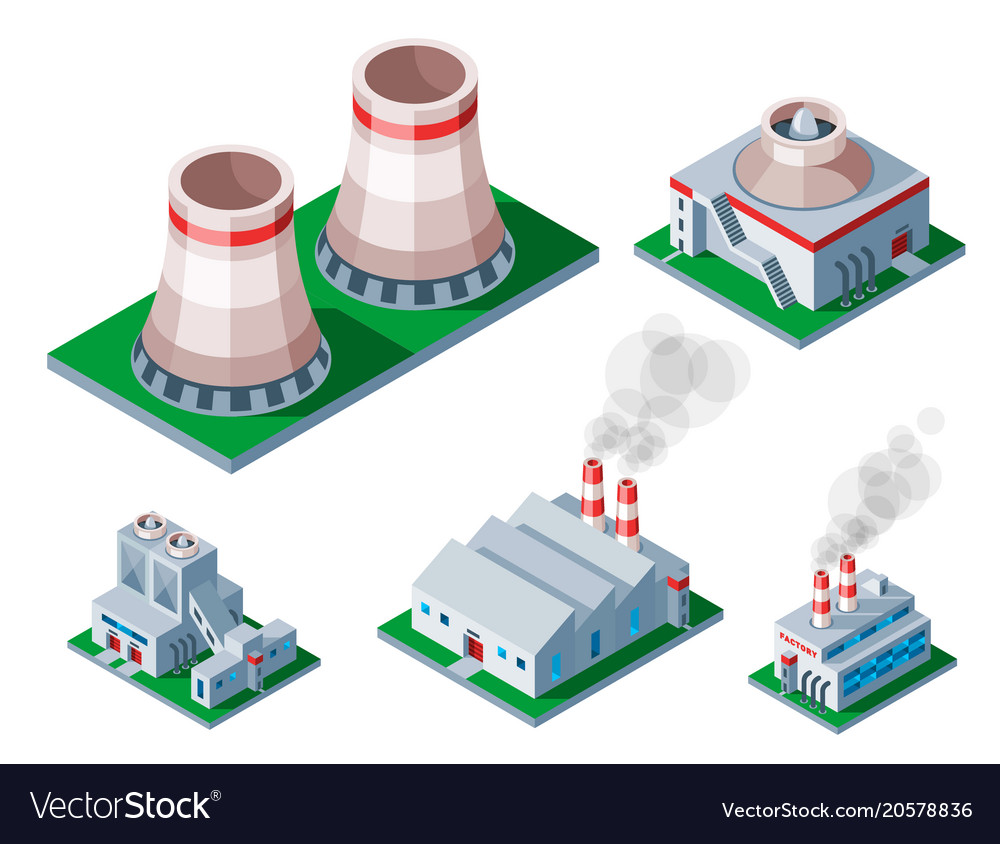 Isometric factory building icon industrial element Isometric factory building icon industrial element