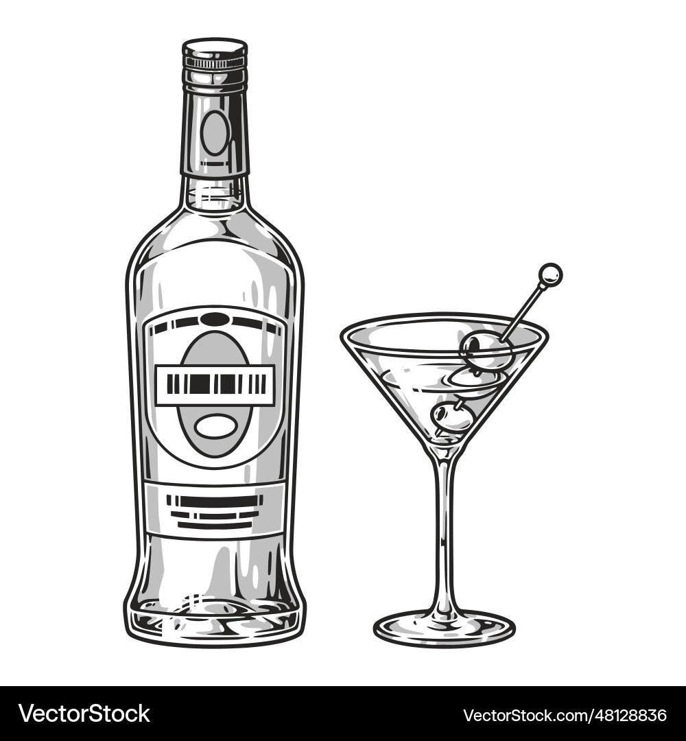 Martini drink detailed sticker monochrome Vector Image