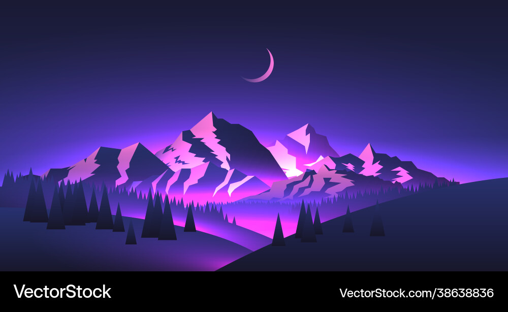 Night mountains landscape with mountains peaks Vector Image